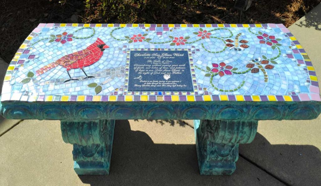 Birds Mosaic Memorial Benches - Water's End Studio