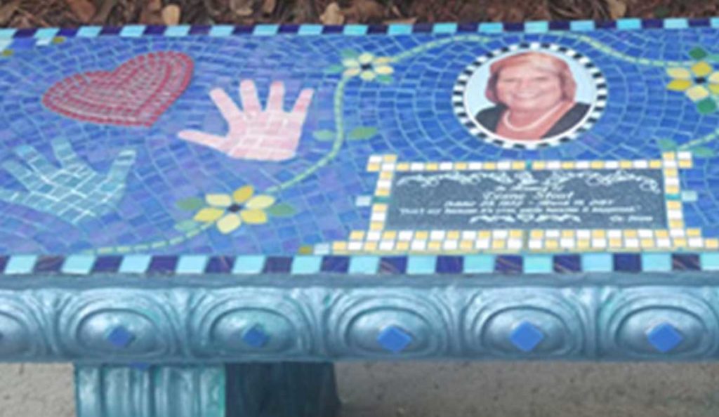 Mosaic Memorial Portrait Tile Benches - Water's End Studio